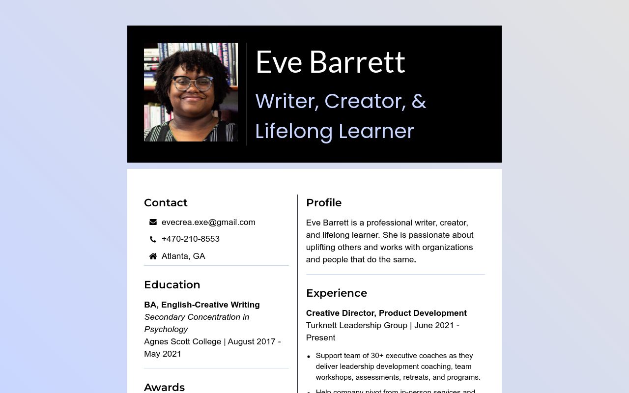 Eve Barrett Resume